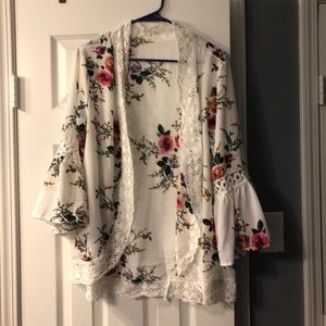 Sweaters | Ivory Floral Open Cardigan | Poshmark